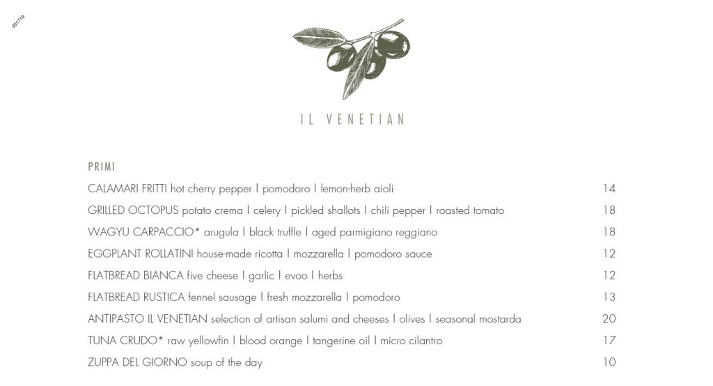 Dinner Menu - Il Venetian