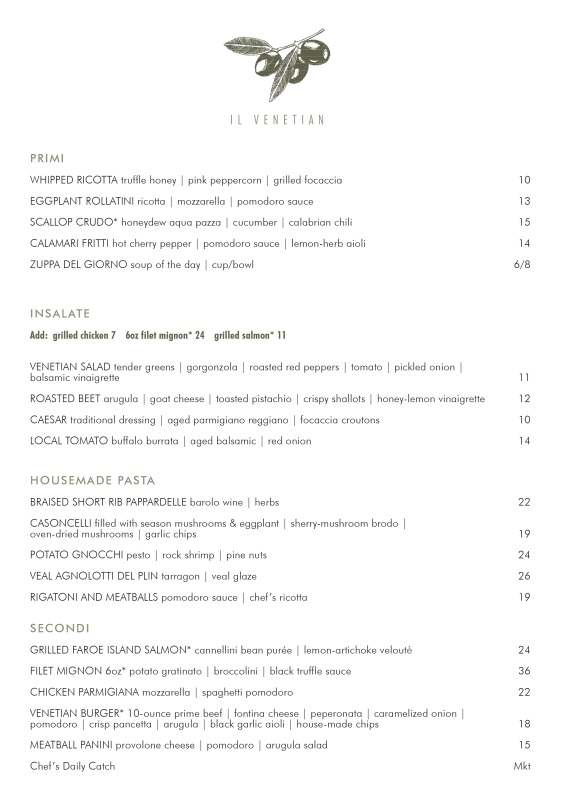 Lunch Menu - Il Venetian