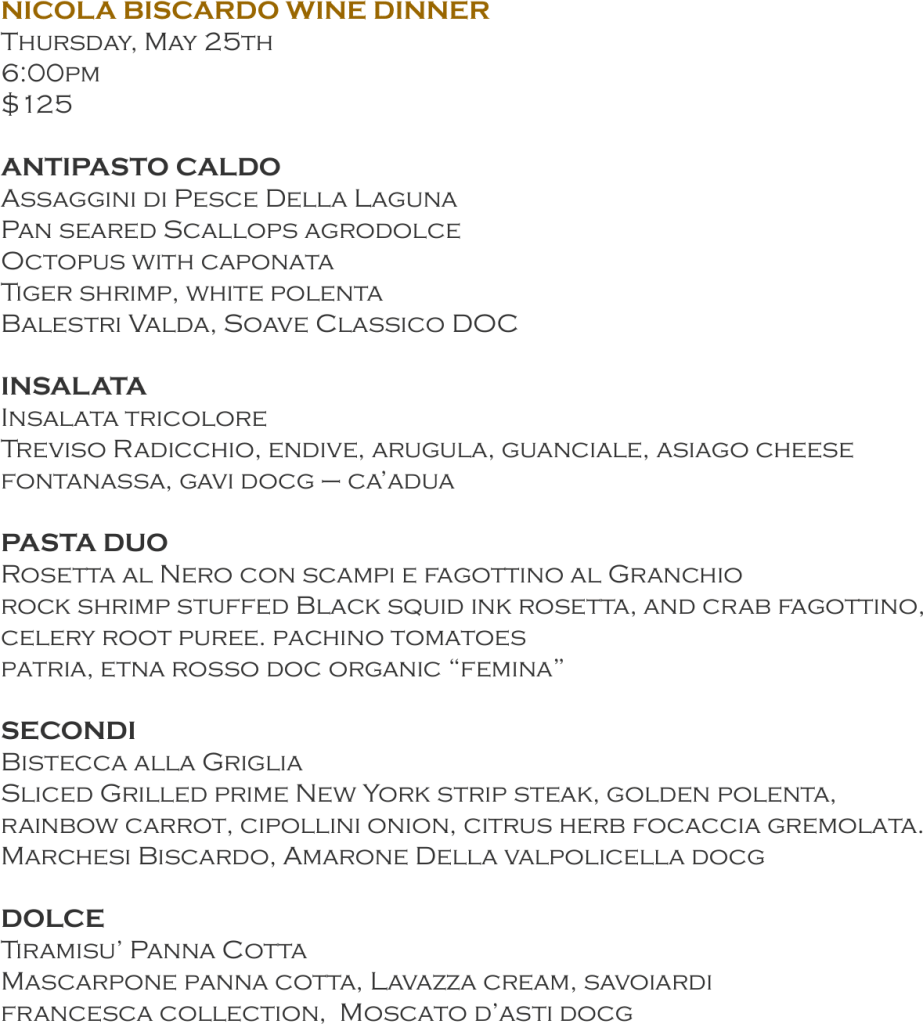 Wine Dinner Menu - Il Venetian