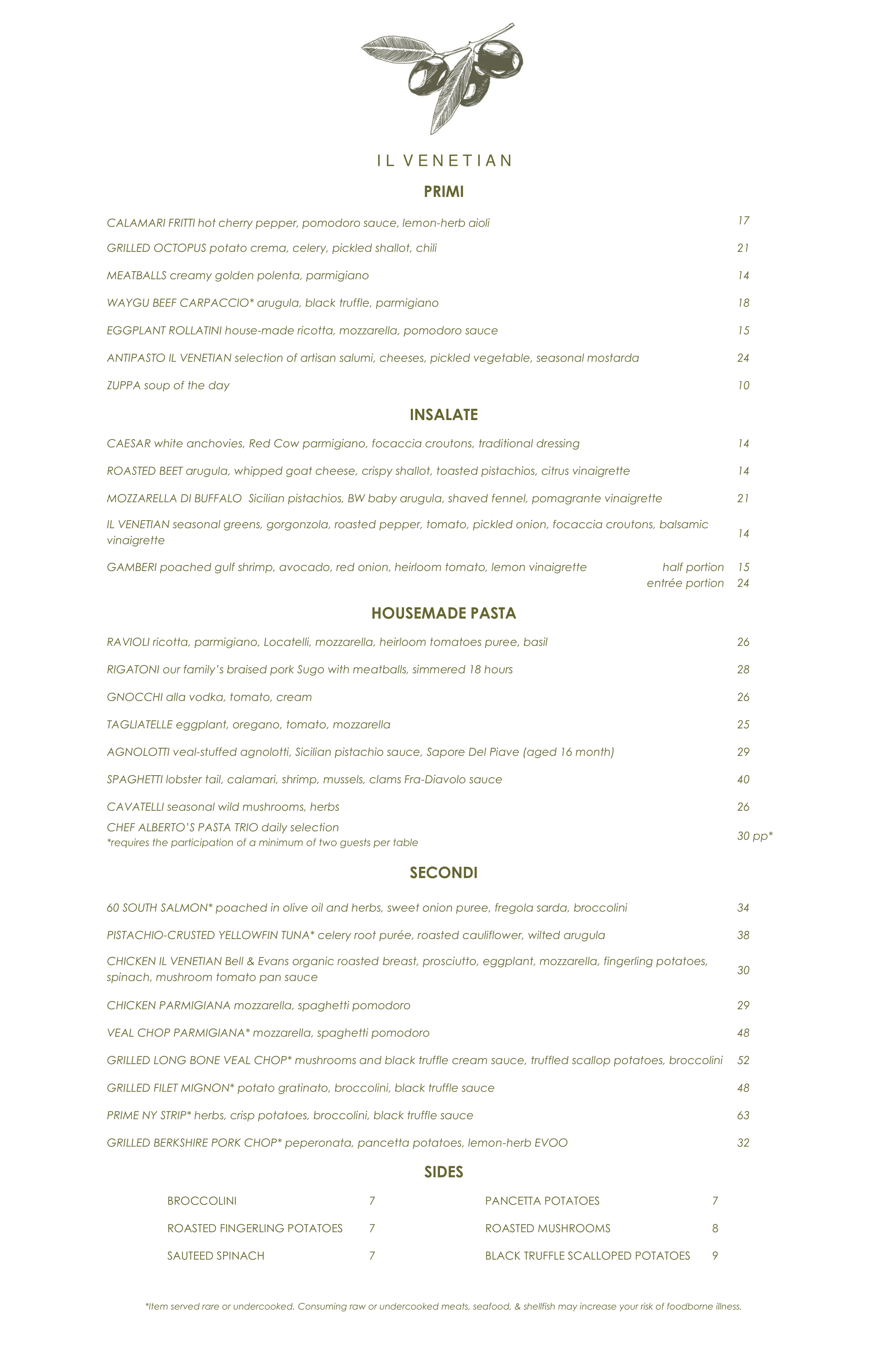 Dinner Menu - Il Venetian