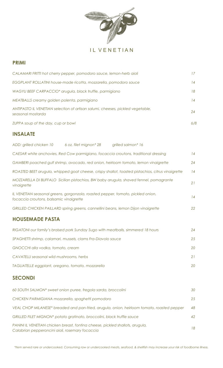 Lunch Menu - Il Venetian